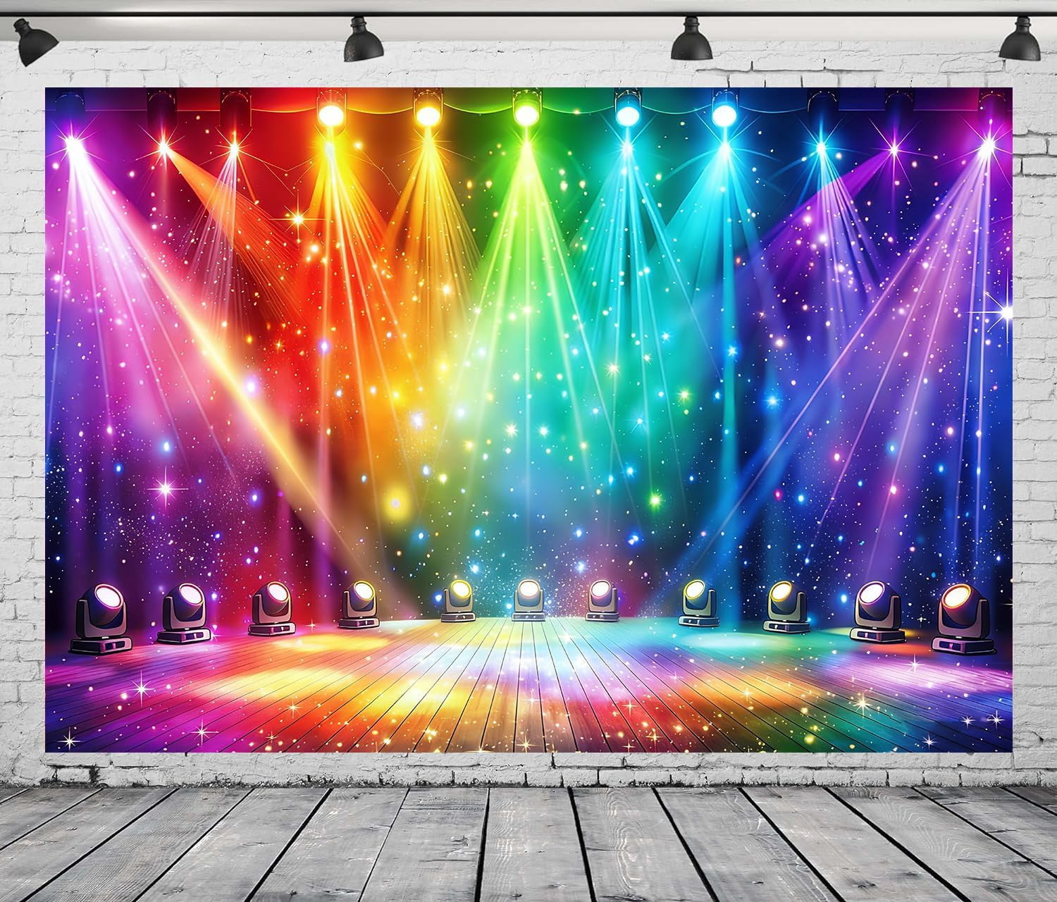 7x5FT Disco Rainbow Stage Backdrop Colorful Glitter Vintage Lights ...