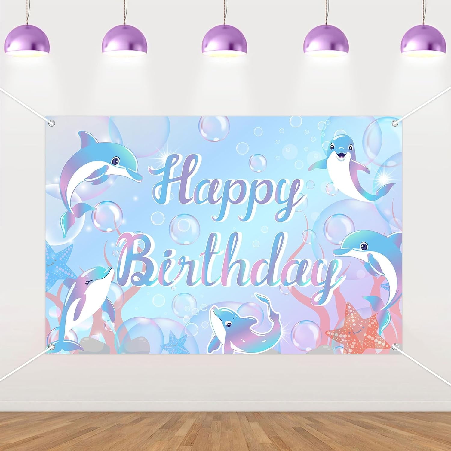 7x5FT Dolphin Theme Happy Pretty Birthday Backdrop Pink Blue Purple ...