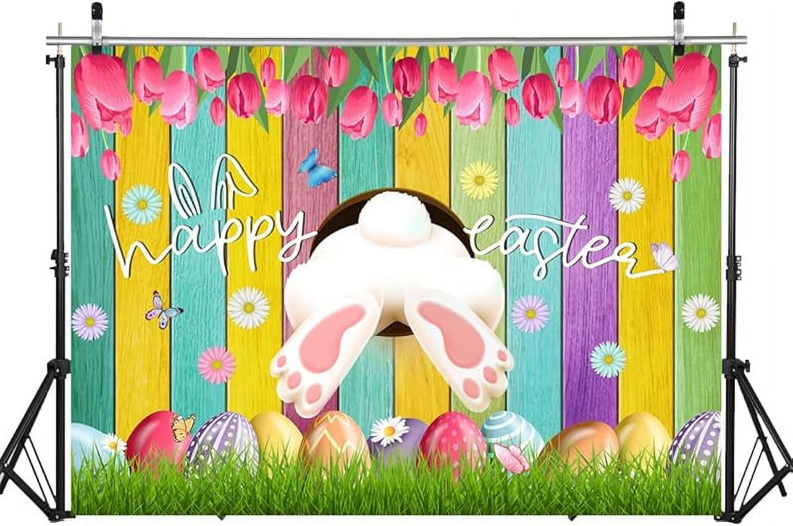 7x5FT Easter Backdrop Colored Wood Backdrop Easter Rabbit Colored Egg ...