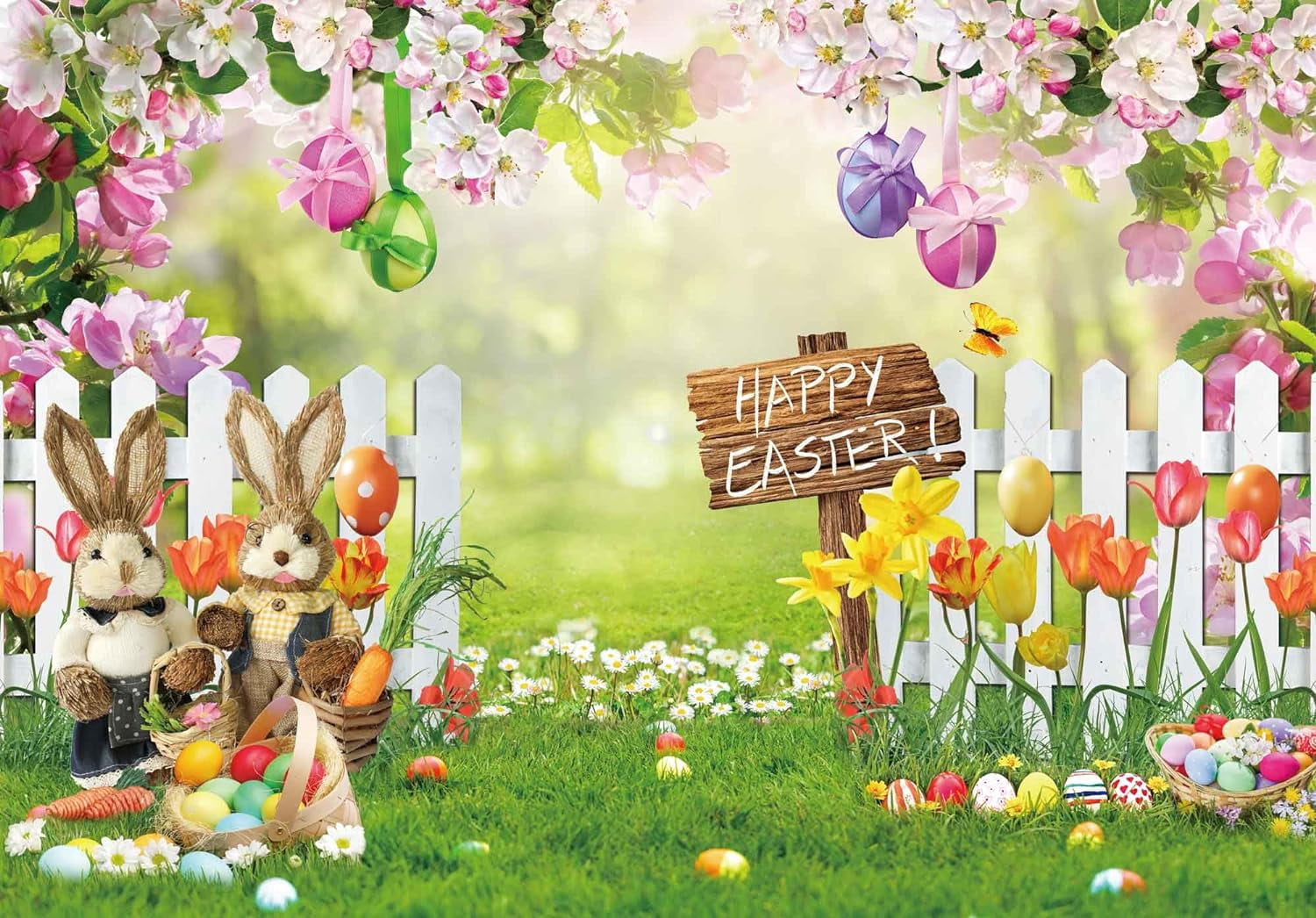 7x5FT Easter Backdrop Easter Rabbit Egg Spring Scenery Photography ...