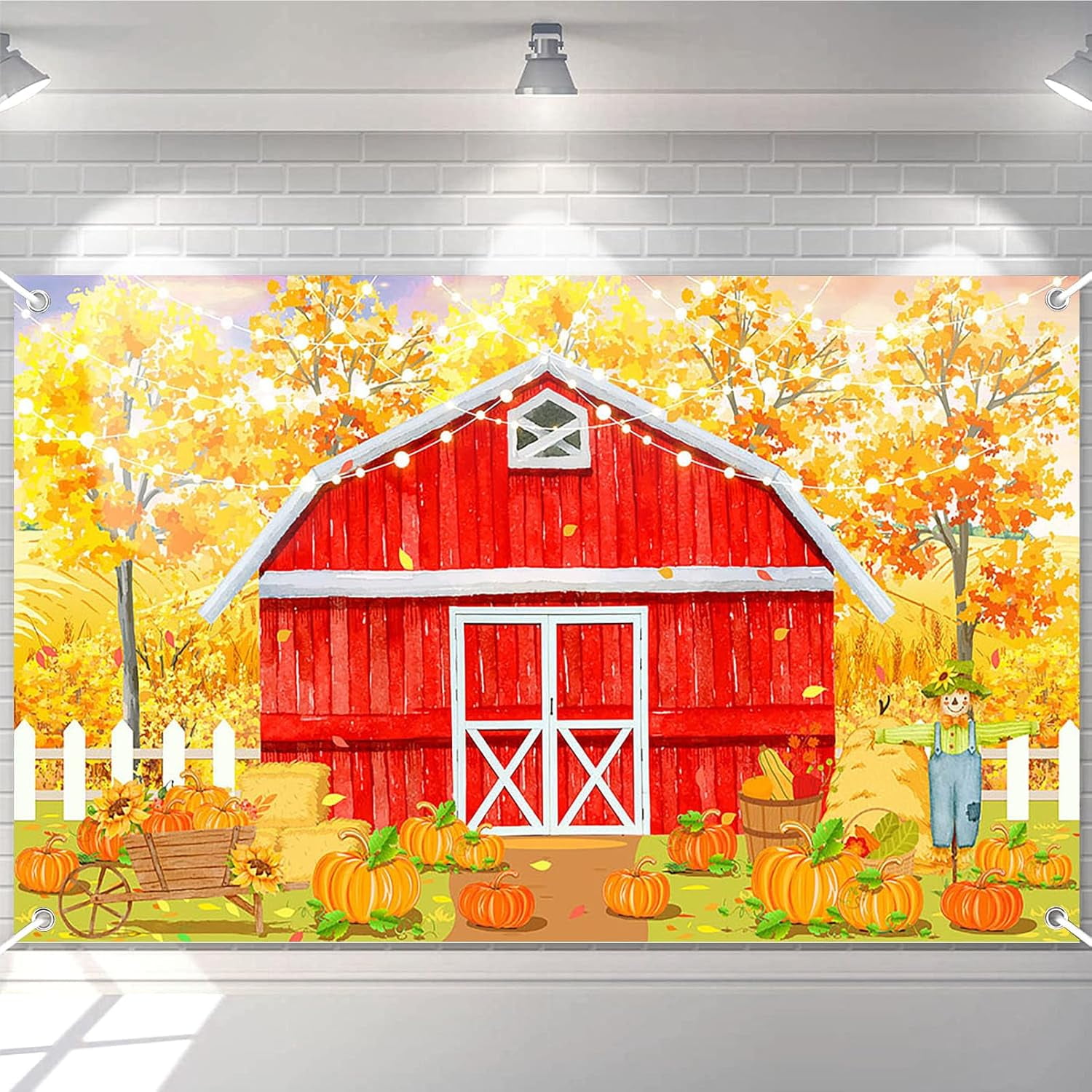 7x5FT Fall Red Farm Theme Pretty Backdrop Watercolor Autumn Pumpkin ...