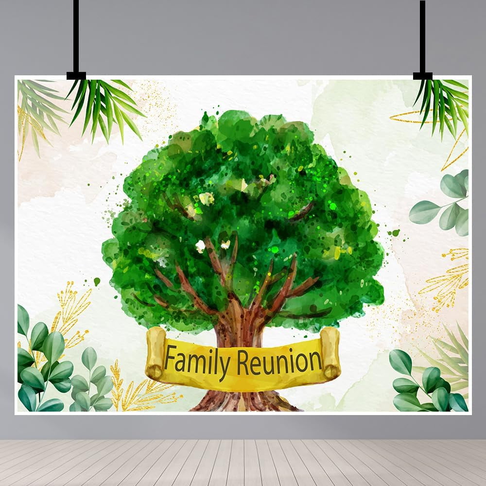 7x5FT Family Reunion Backdrops Green Tree Family Members Decorations ...