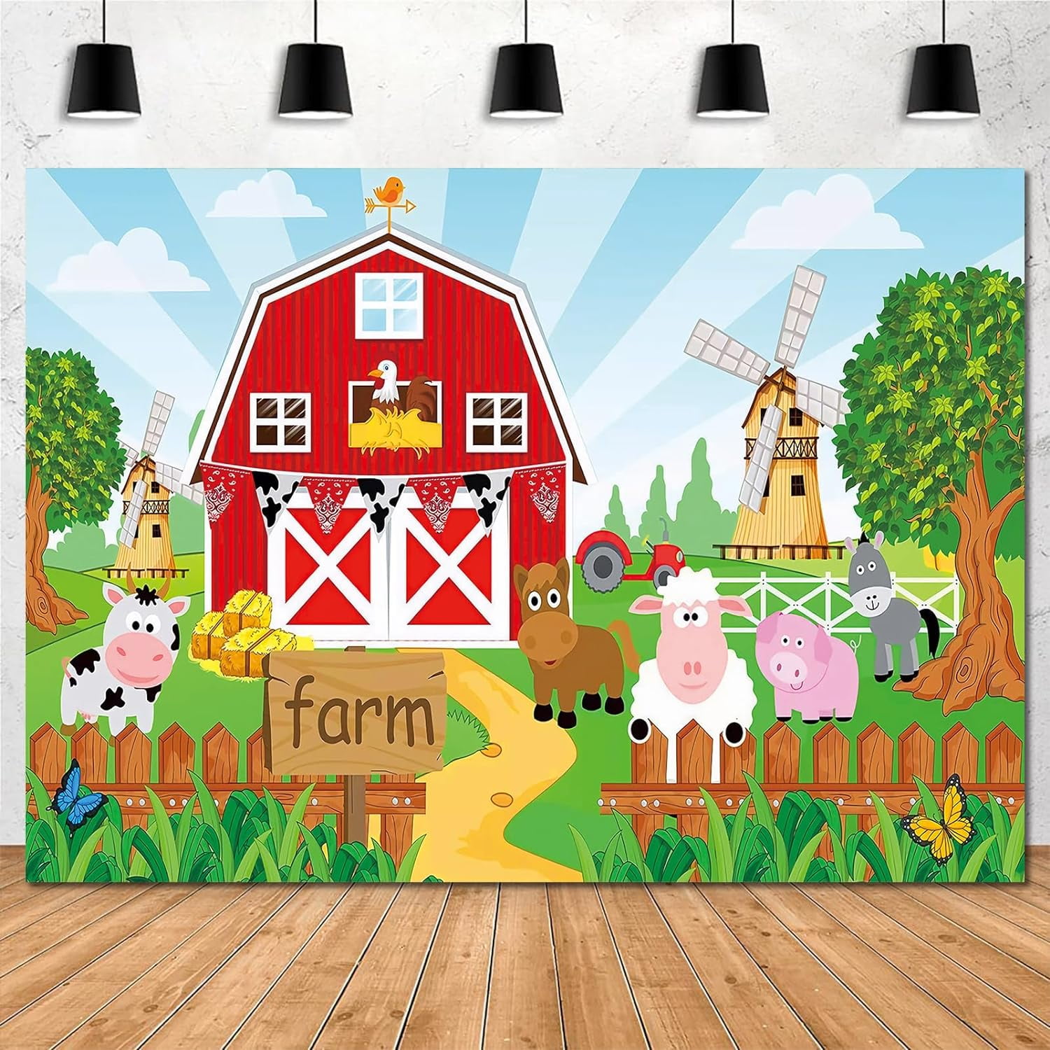 7x5FT Farm Red Barn Theme Pretty Backdrop for Kids Party Cartoon Farm ...