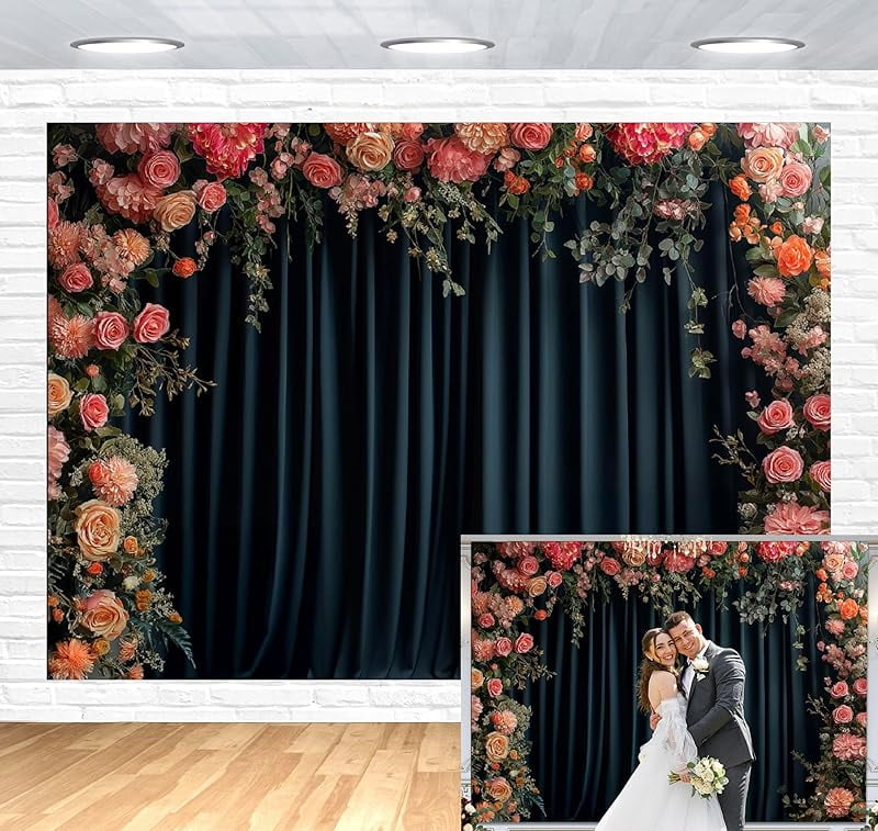 7x5FT Flower Wall Backdrop Red Black Backdrop for Background Spring ...
