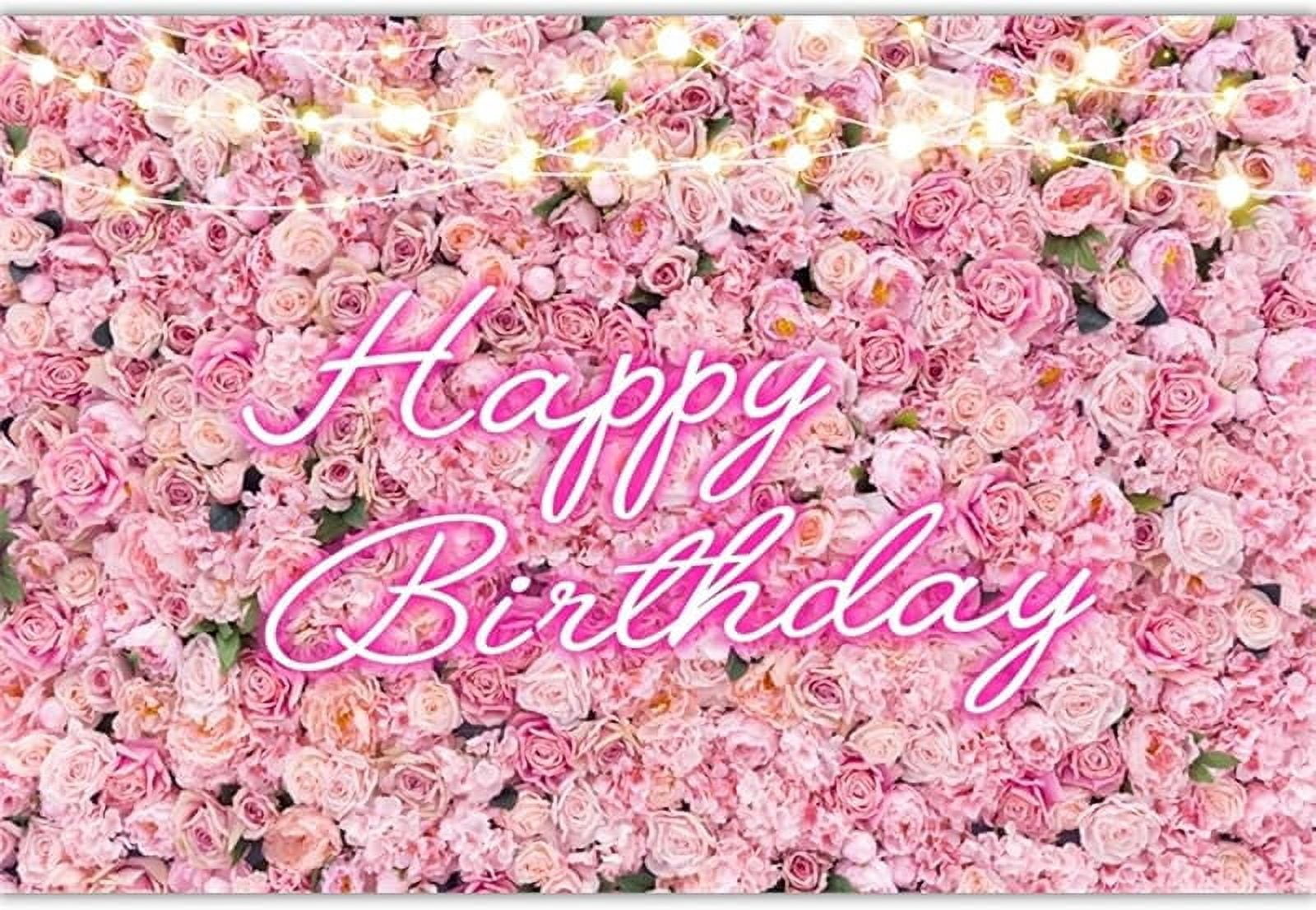 7x5FT Flower Wall Happy Birthday Backdrop, Pink Neon Happy Birthday ...