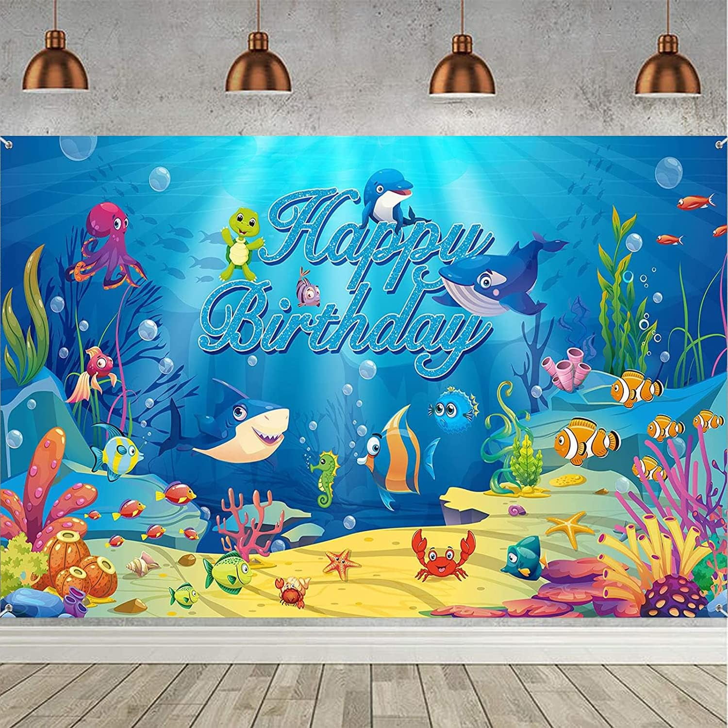 7x5FT Groovy Shark Theme Happy Birthday Backdrop Banner Under The Sea ...