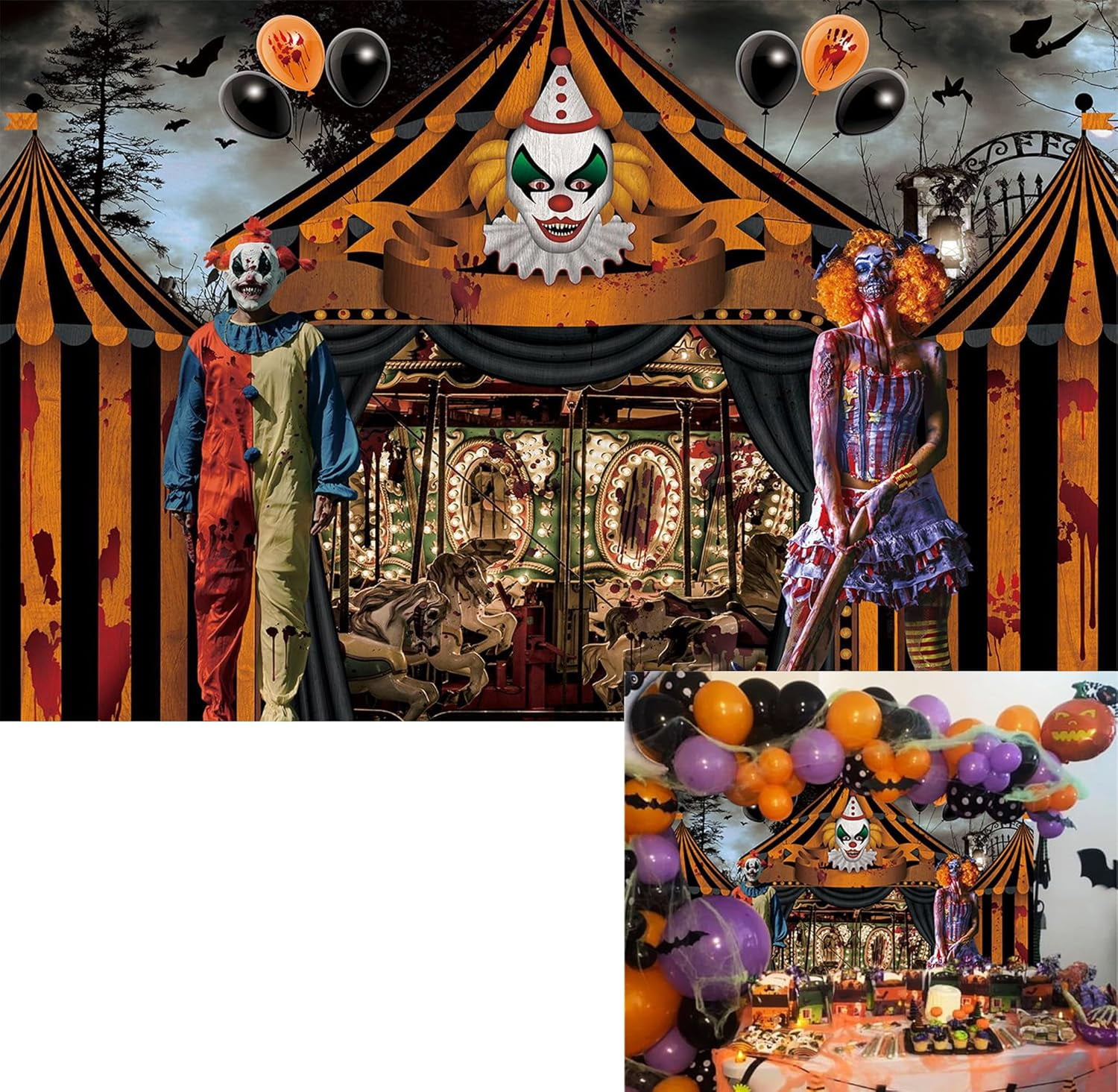 7x5FT Halloween Backdrop Horror Circus Tent Carousel Backdrop Halloween ...