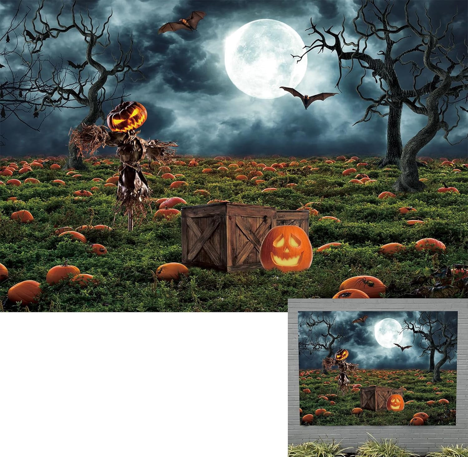 7x5FT Halloween Backdrop Halloween Horror Pumpkin Field Backdrop Full ...