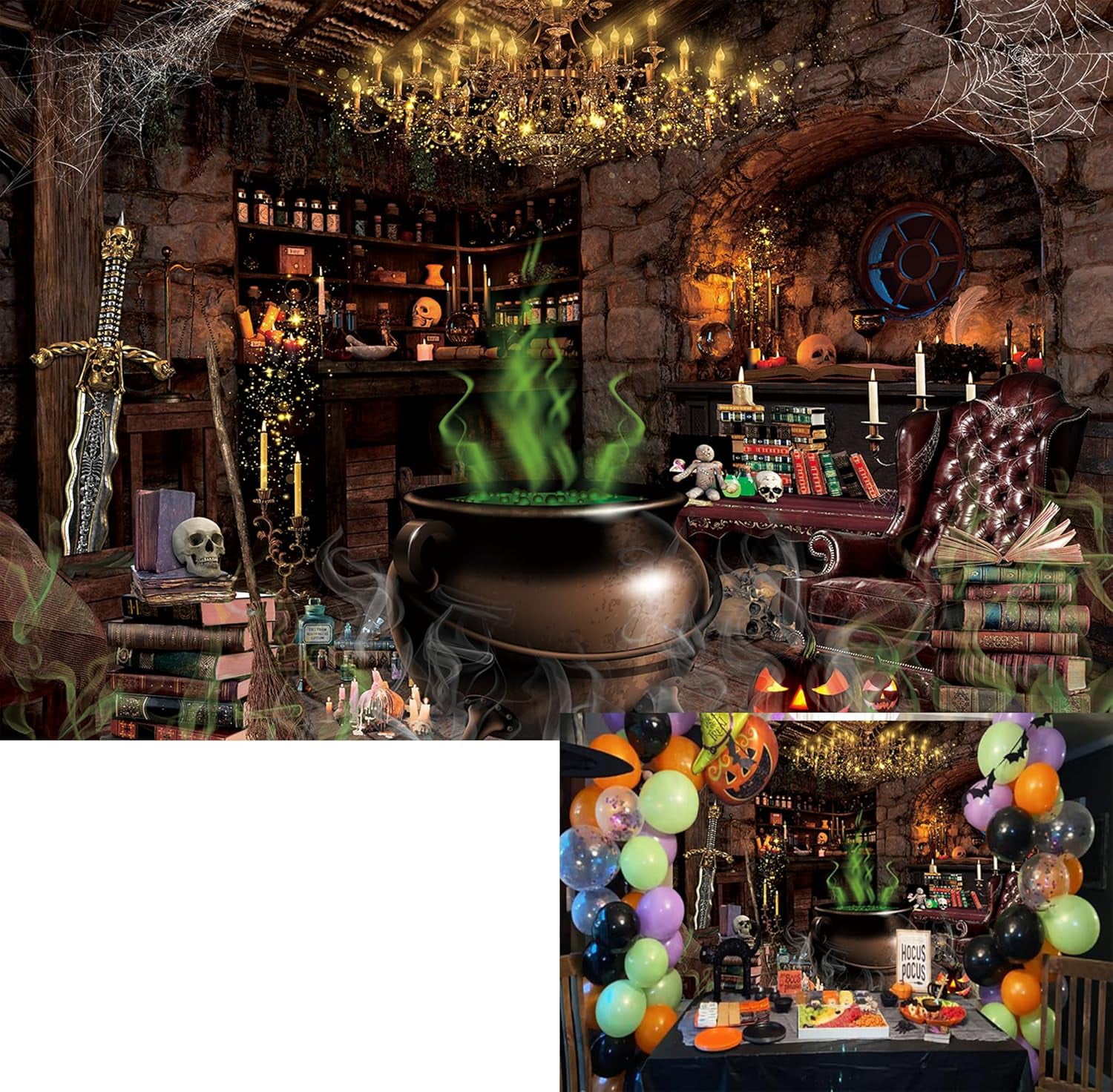 7x5FT Halloween Backdrop Magic Cauldron Potions Book Background Spooky ...