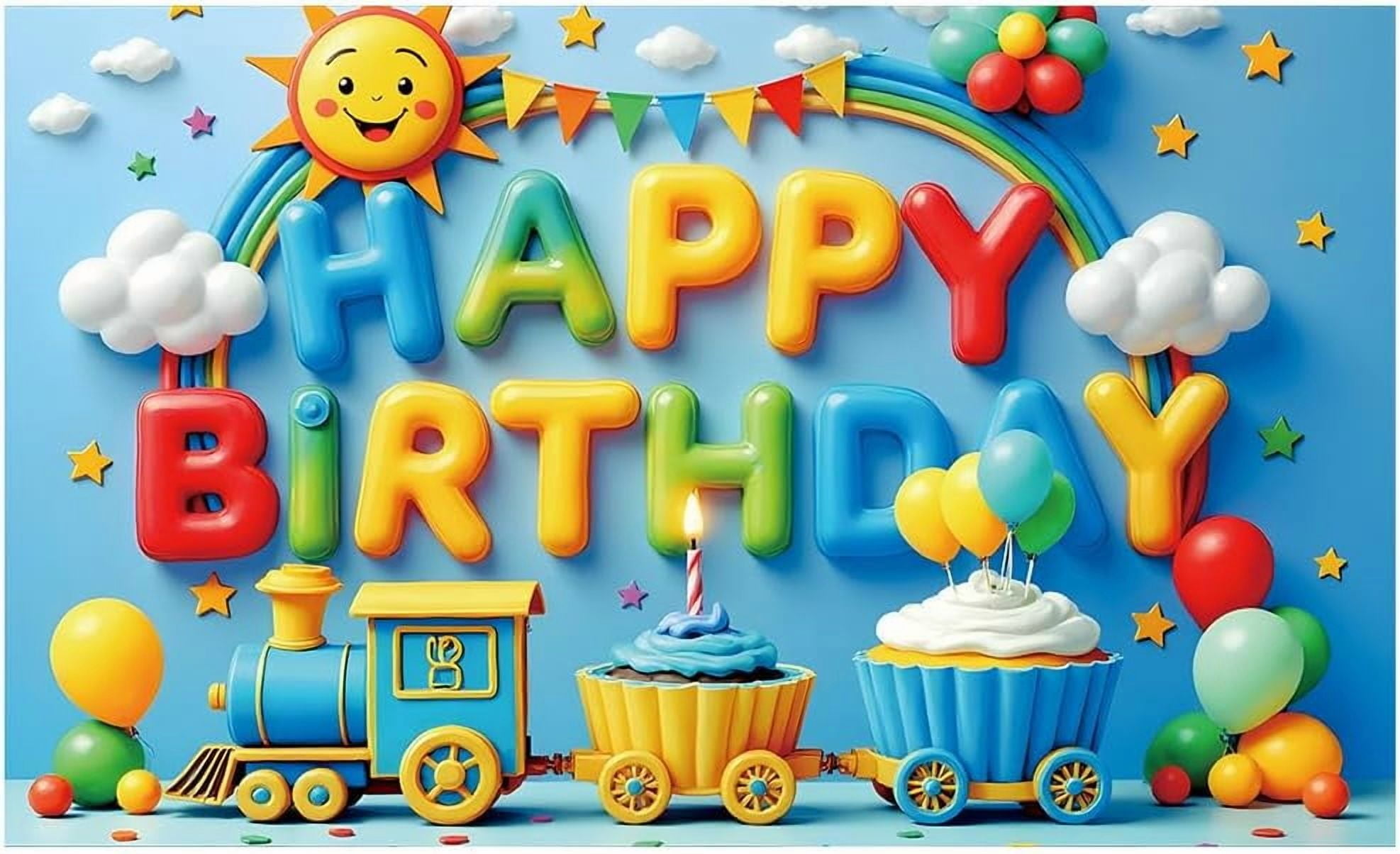 7x5FT Happy Birthday Backdrop for Boys Girls Colorful Train Birthday ...