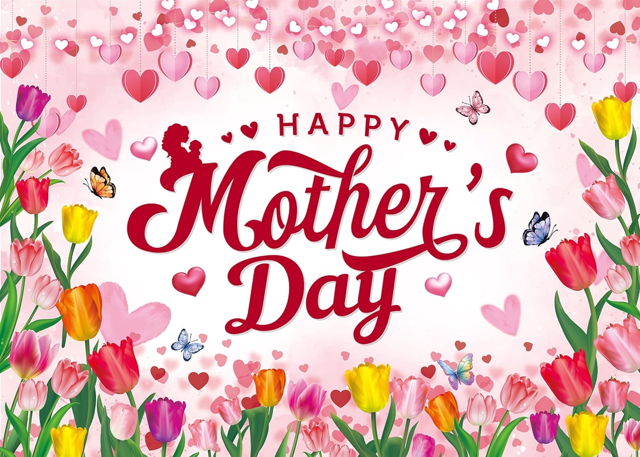 7x5FT Happy Mothers Day Backdrop Pink Flowers Happy Mother's Day ...