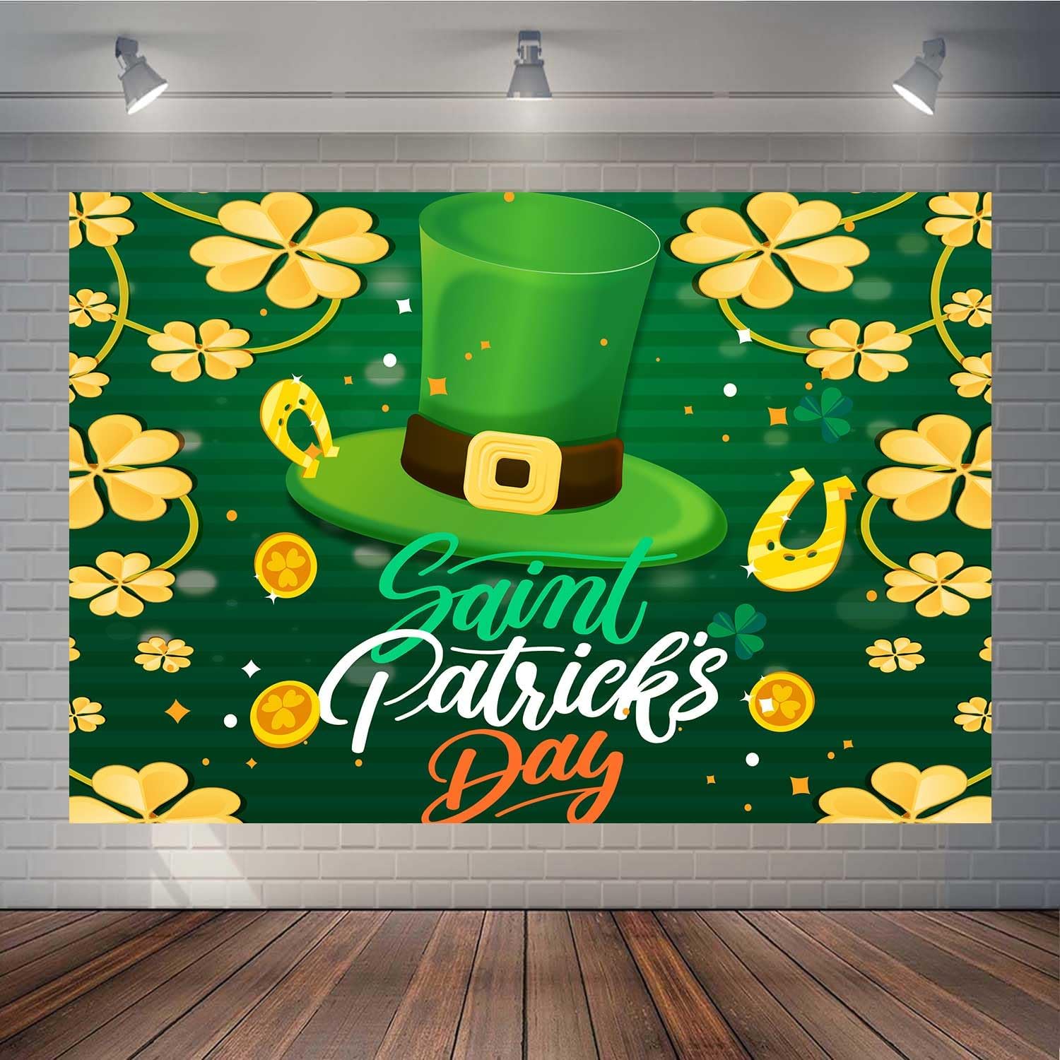 7x5FT Happy St Patricks Day Backdrops Golden Lucky Shamrock Green Hat ...
