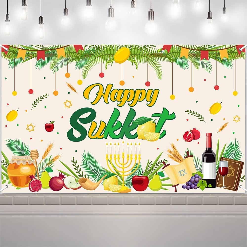 7x5FT Happy Sukkot Day Beautiful Backdrop Banner Etrog Lulav Jewish ...