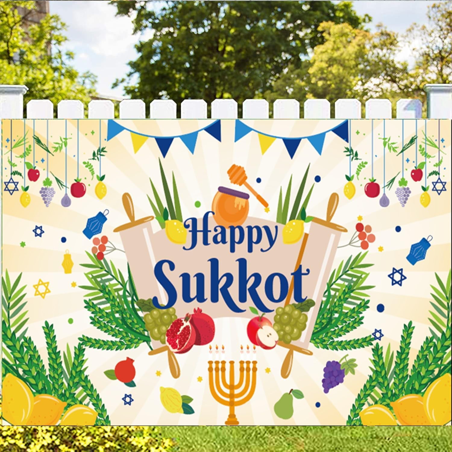 7x5FT Happy Sukkot Pretty Backdrop Banner, Happy Sukkot Backdrop Banner ...