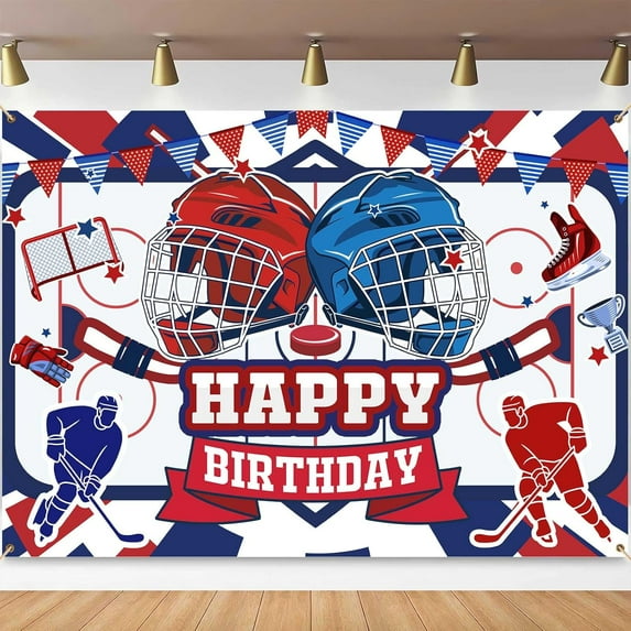 7x5FT Ice Hockey Happy Birthday Backdrop Red Blue Sport Rink Hockey ...