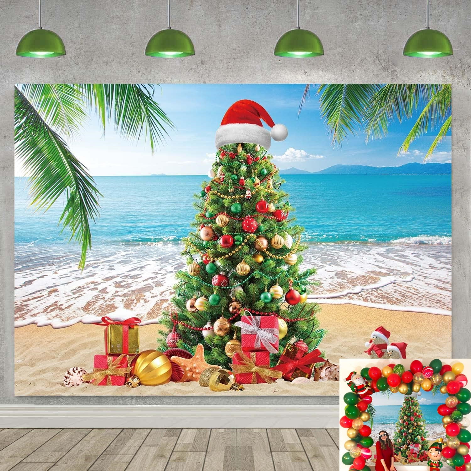 7x5FT July Christmas Backdrop Tropical Beach Xmas Palm Leaves Blue Sky ...