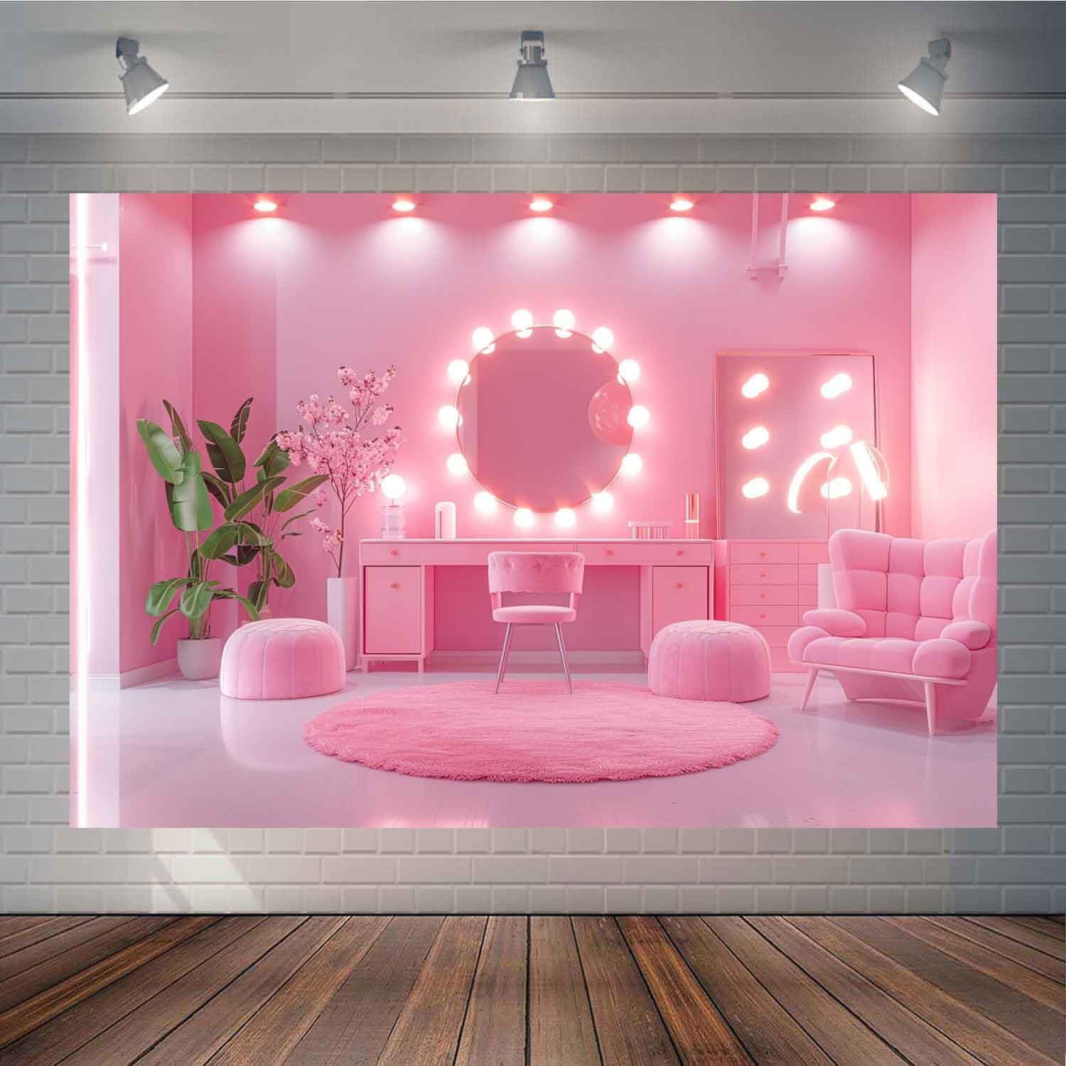 7x5FT Makeup Room Background Pink Wall Make up Mirror Dressing Table ...