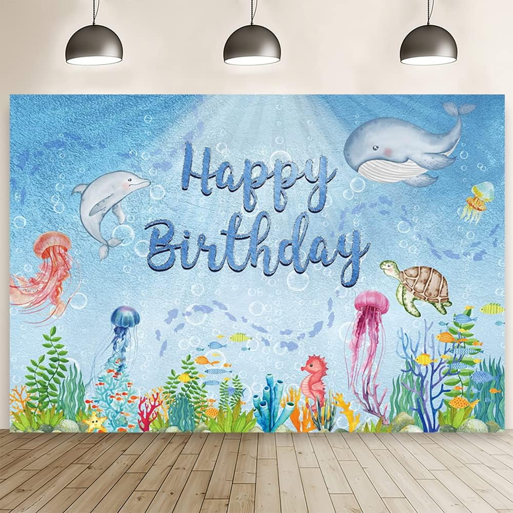 7x5FT Ocean Theme Beautiful Happy Birthday Backdrop for Boy Girl Under ...