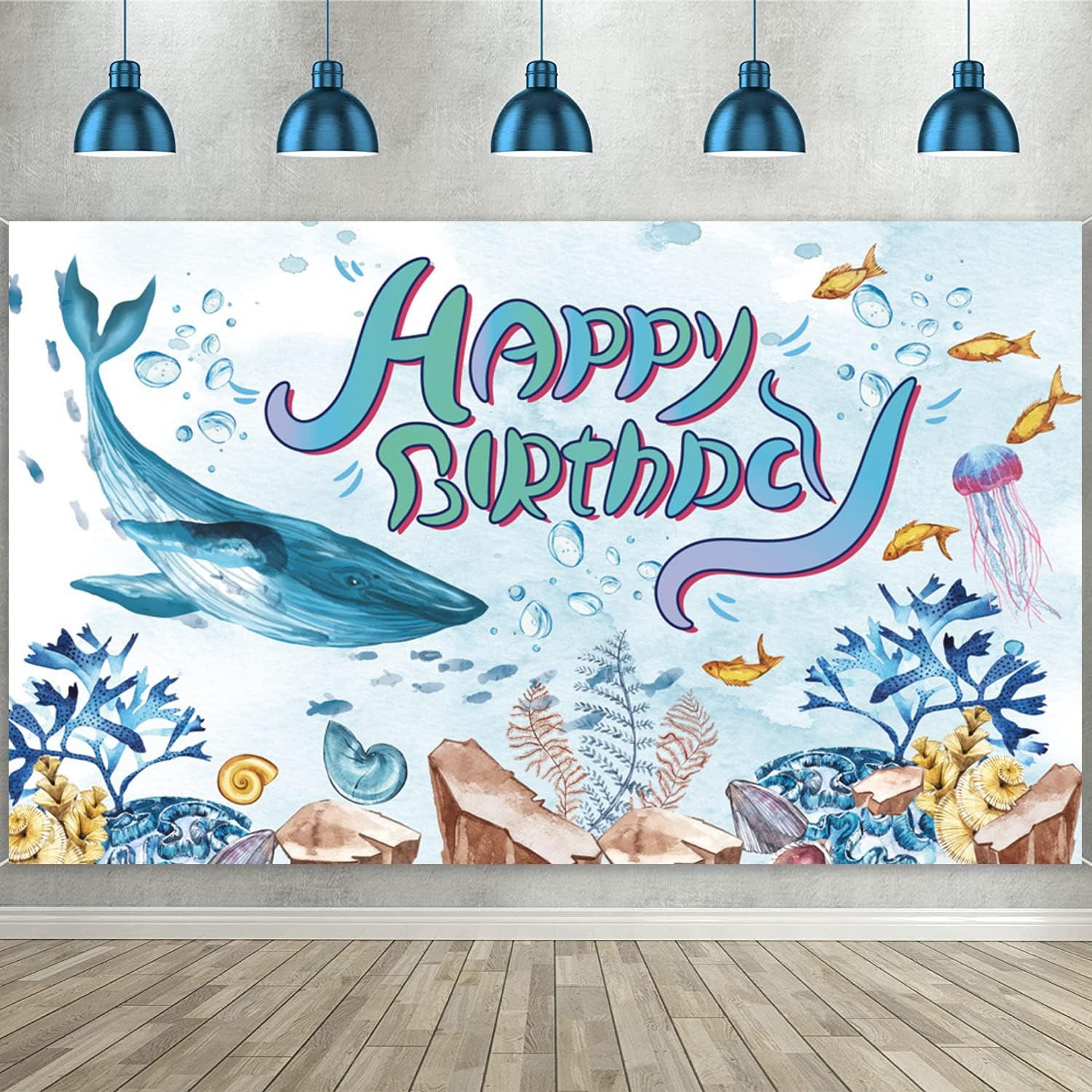 7x5FT Ocean Theme Happy Birthday Cool Backdrop Banner Ocean Animal ...