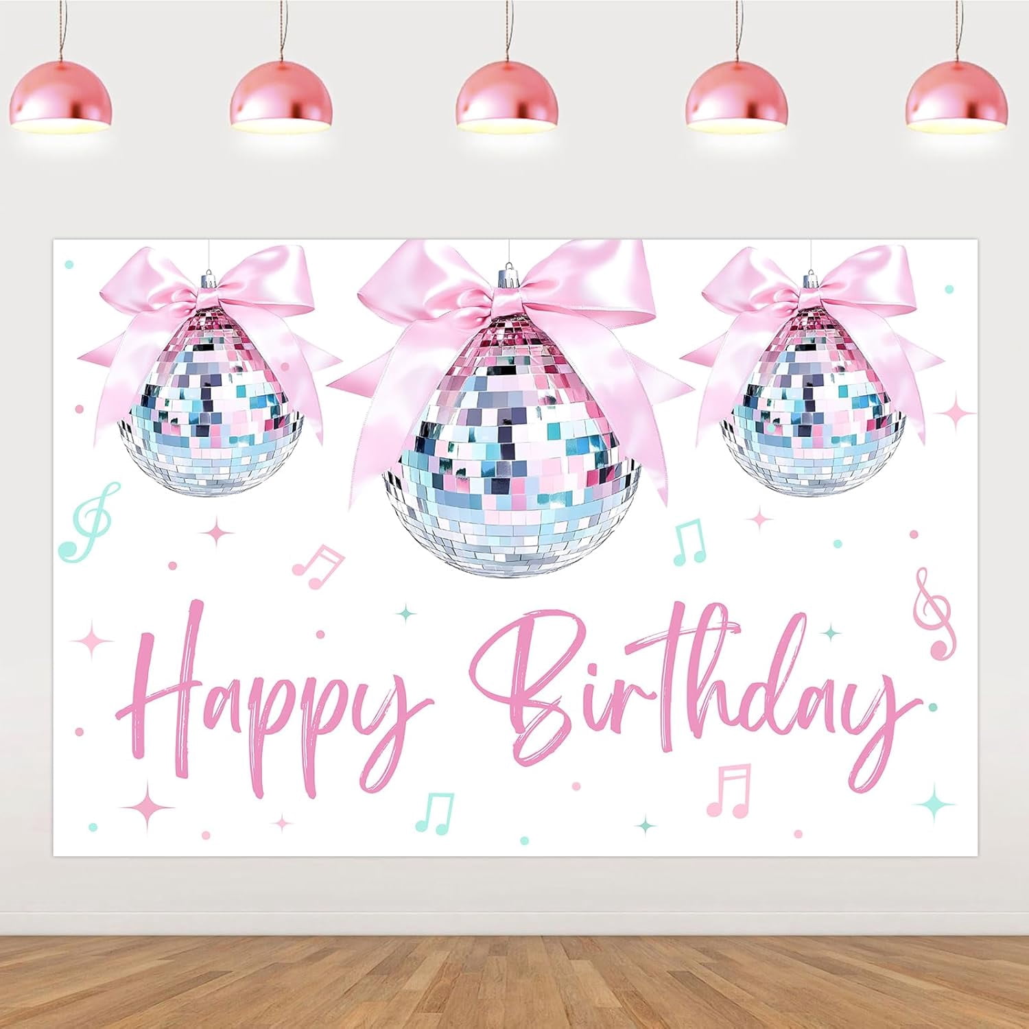 7x5FT Pink Disco Ball Themed Happy Birthday Backdrop Banner Disco ...