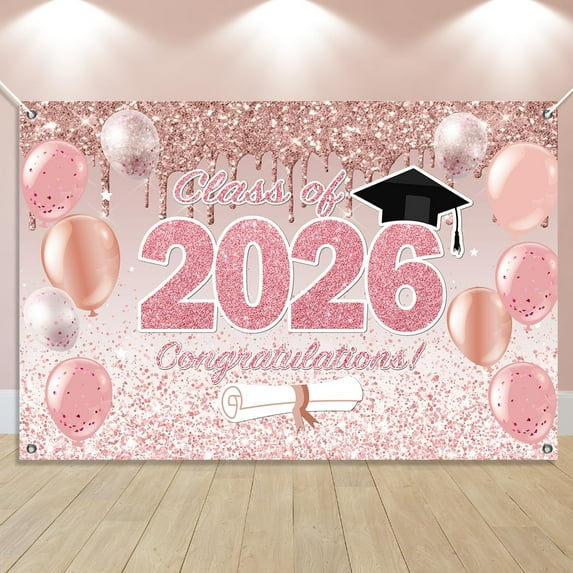 7x5FT Pink Graduation Backdrop Decorations Class of 2026 Rose Gold ...