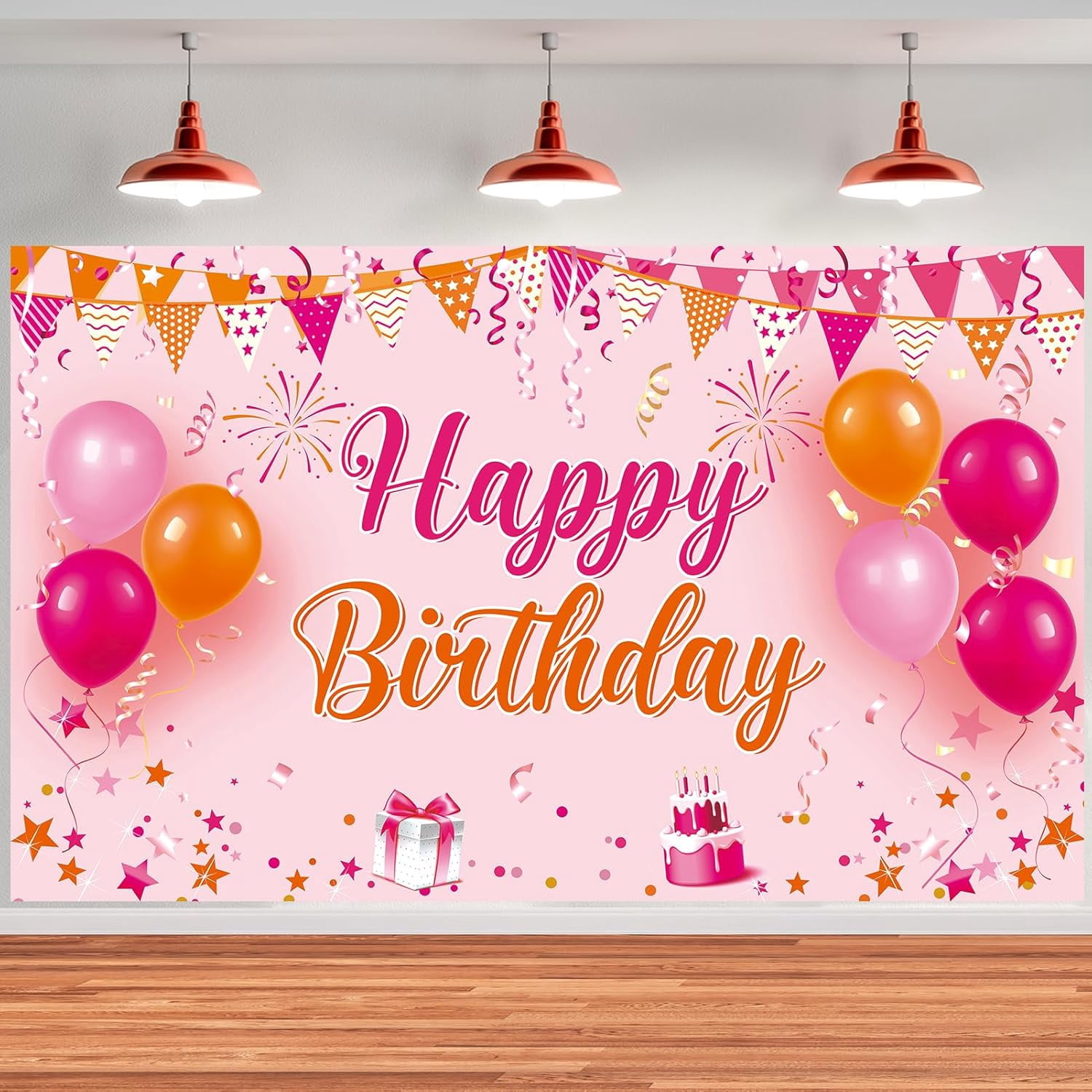 7x5FT Pink & Orange Birthday Party Pretty Decorations Balloons, Paper ...