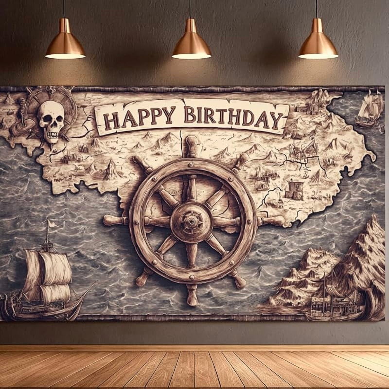 7x5FT Pirate Theme Birthday Party Backdrop Decorations Pirate Happy ...