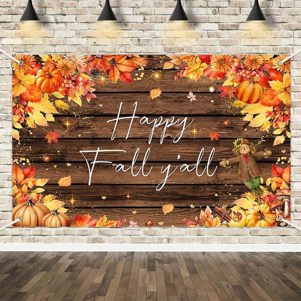 7x5FT Pretty Happy Fall Y'all Banner Backdrop Autumn Rustic Wood ...
