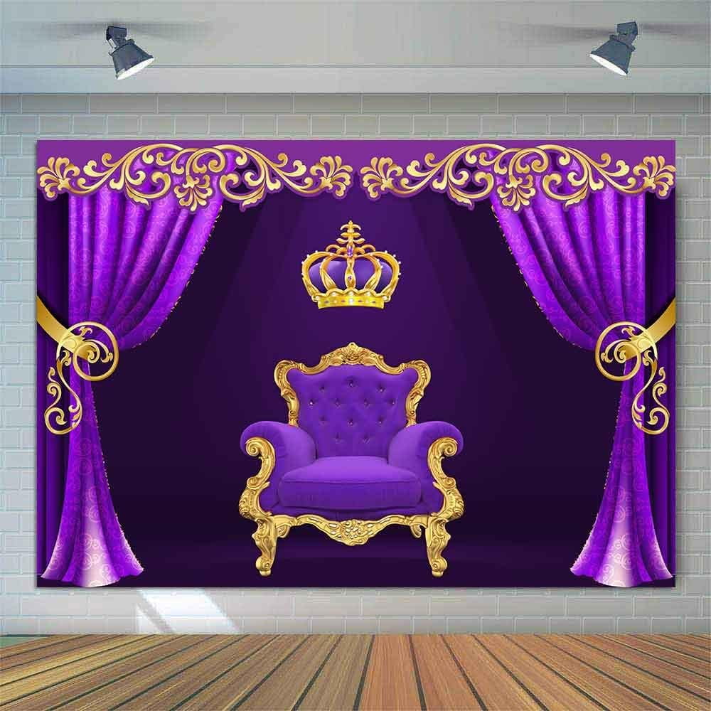 7x5FT Prince Birthday Backdrop, Purple Curtain Gold Crown King Kingdom ...