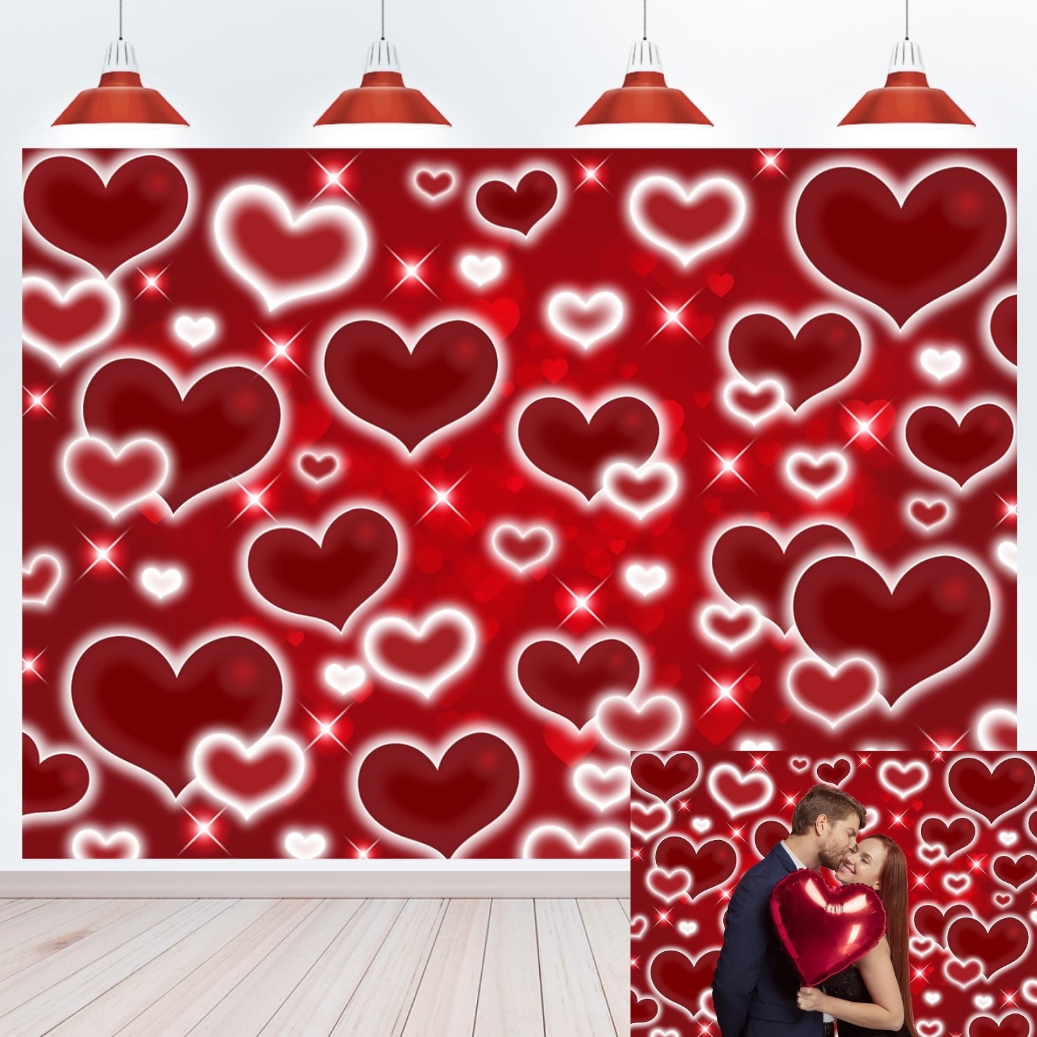 7x5FT Red Heart Photo Backdrop Red Heart Early 2000s Photography ...