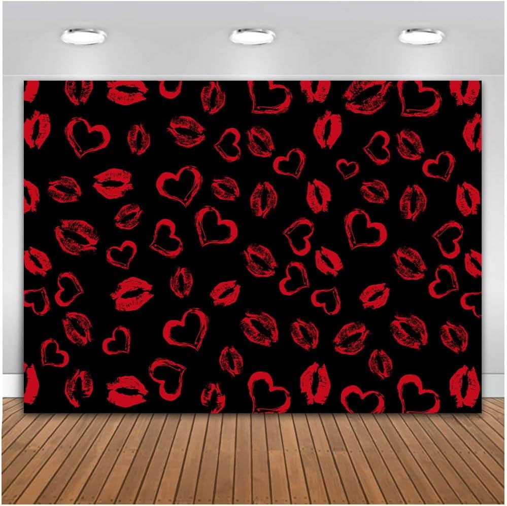 7x5FT Red Lips Party Backdrop Sexy Hot Lipstick Kiss Red Love Heart ...