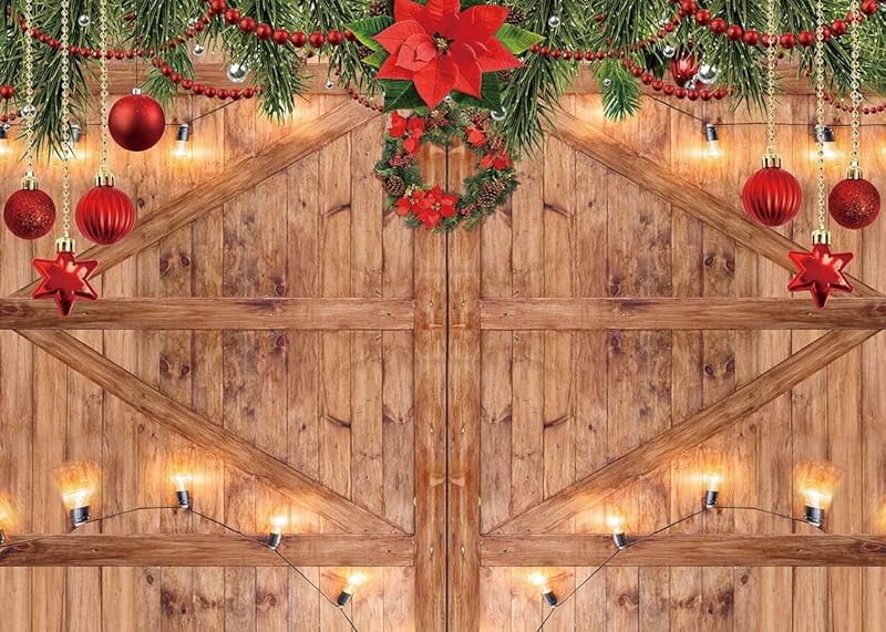 7x5FT Rustic Christmas Barn Wood Door Backdrop for Photography Winter ...
