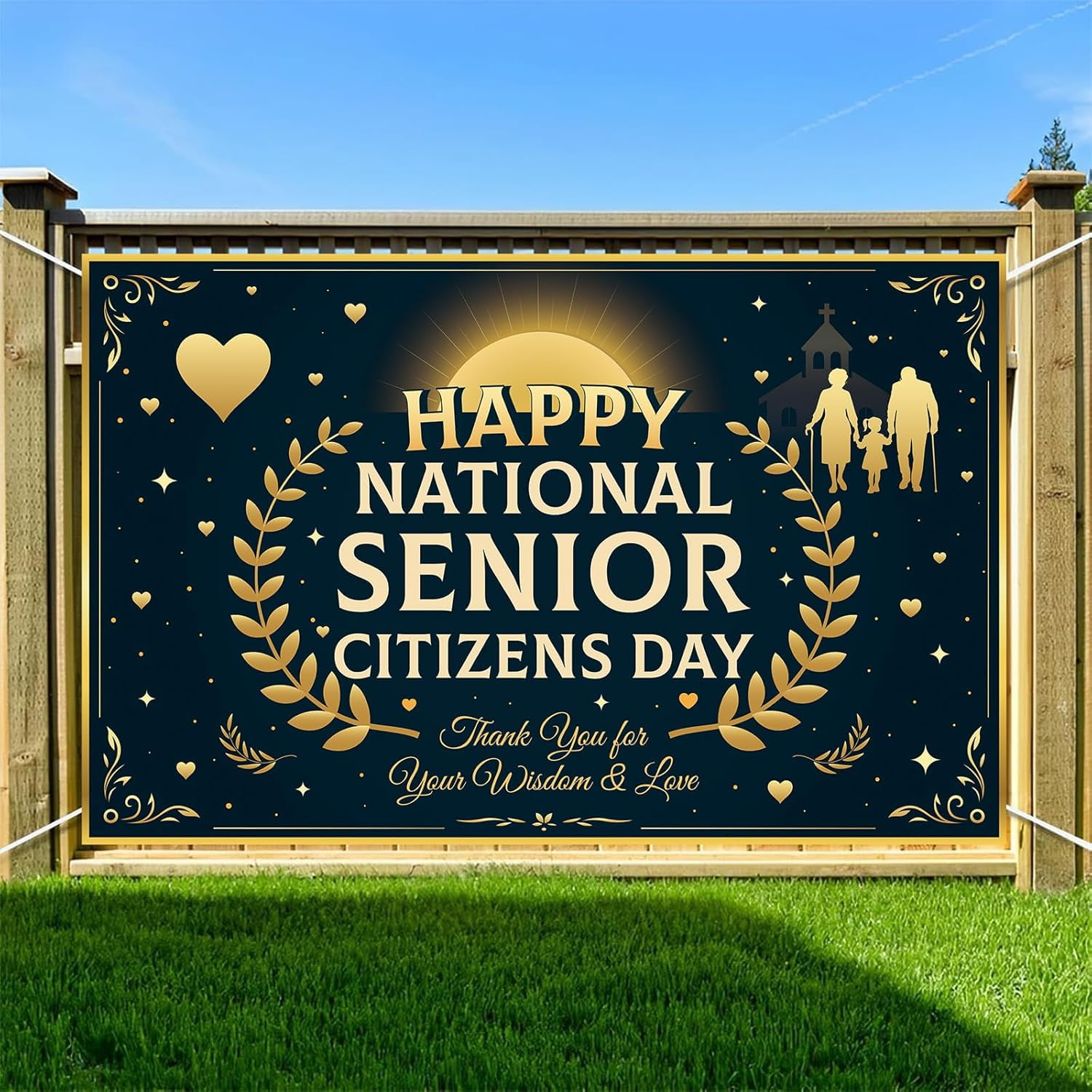 7x5FT Senior Citizens Day Backdrop Celebration Banner Elegant Gold Navy ...