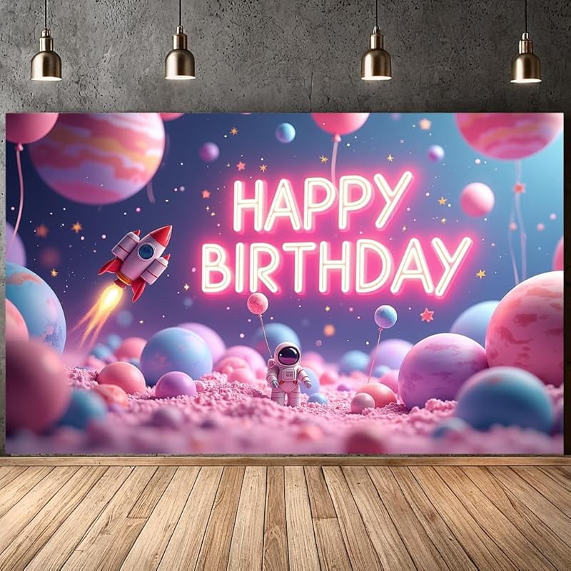 7x5FT Space Birthday Backdrop Decorations Astronaut Large Happy ...