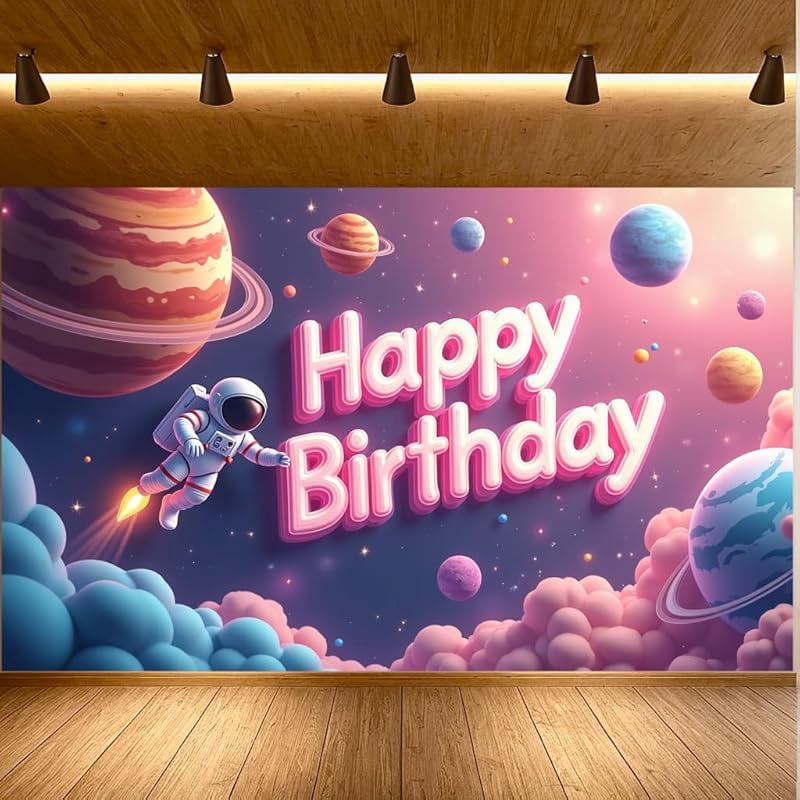 7x5FT Space Theme Birthday Backdrop Decorations Astronaut Happy ...