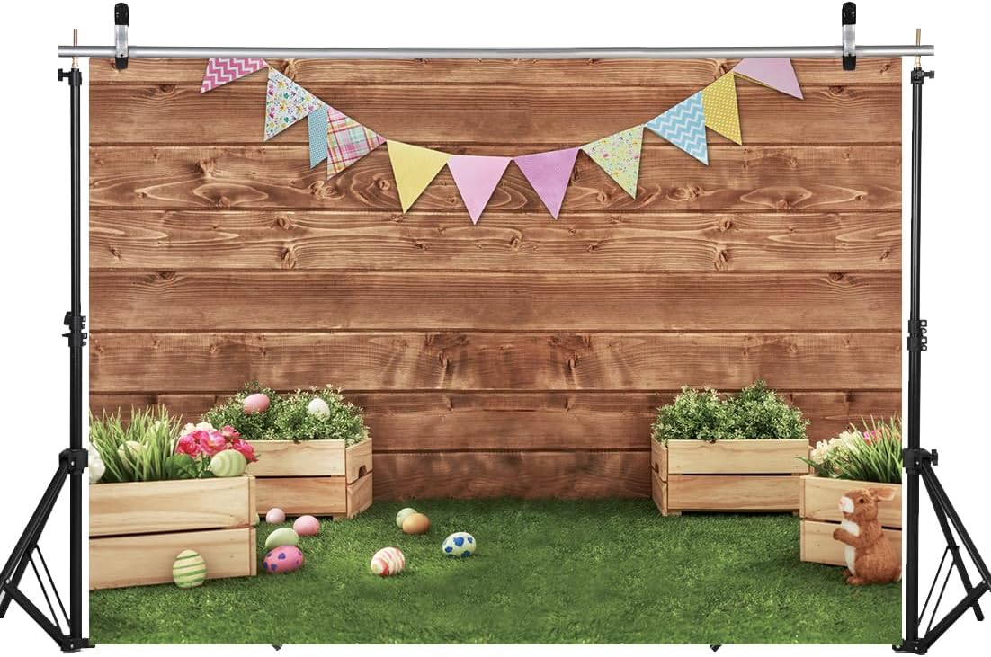 7x5FT Spring Easter Backdrop Hare Colorful Eggs Green Grass Rustic ...