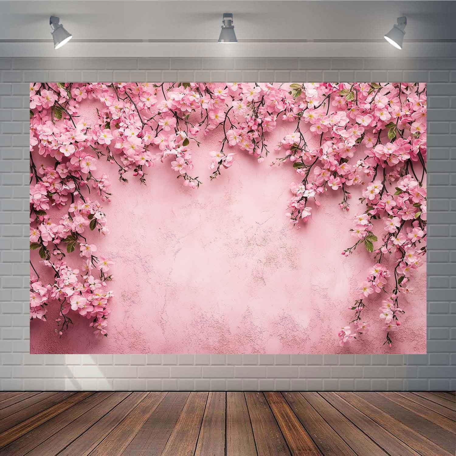 7x5FT Spring Floral Backdrop Pink Floral Brick Wall Background Women ...