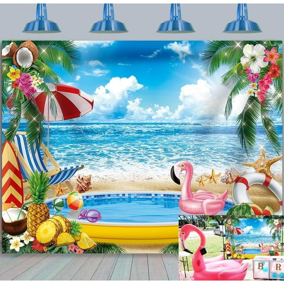 7x5FT Summer Backdrop Sea Pool Party Backdrop Hello Summer Luau ...