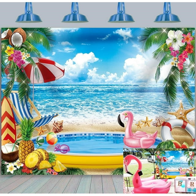 7x5FT Summer Backdrop Sea Pool Party Backdrop Hello Summer Luau ...