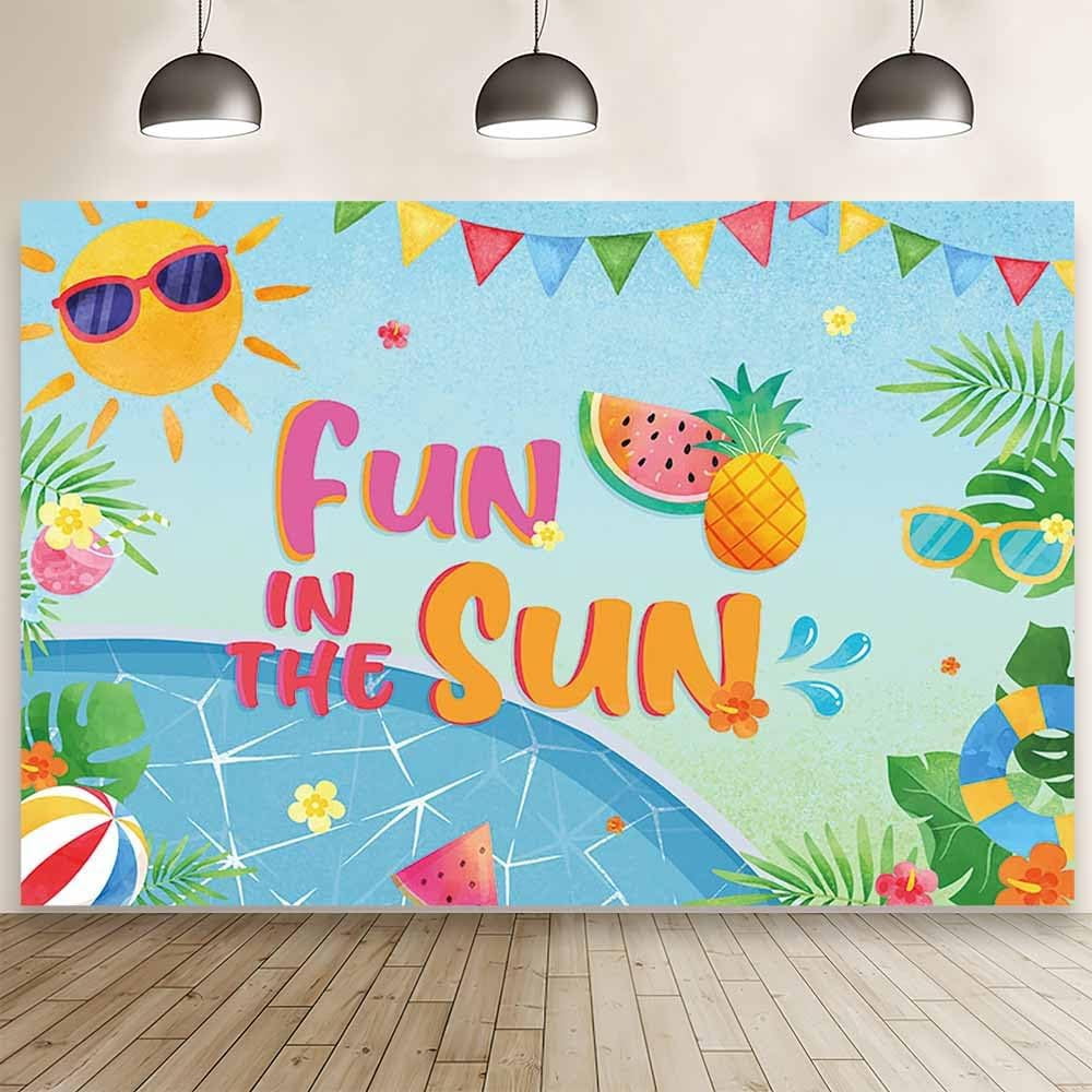7x5FT Summer Fun in The Sun Backdrop Hawaiian Swimming Pool Party ...