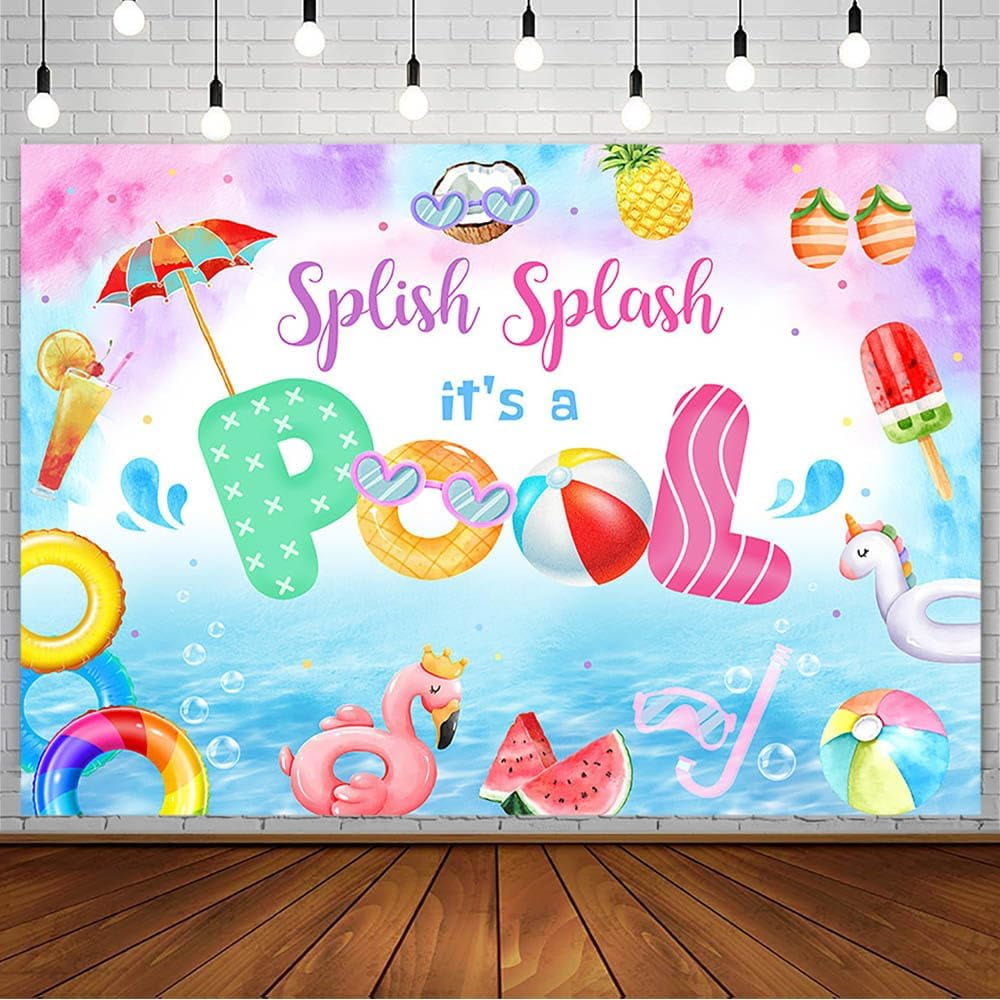 7x5FT Summer Pool Party Backdrop plish Splash Swimming Beach Ball Girls ...