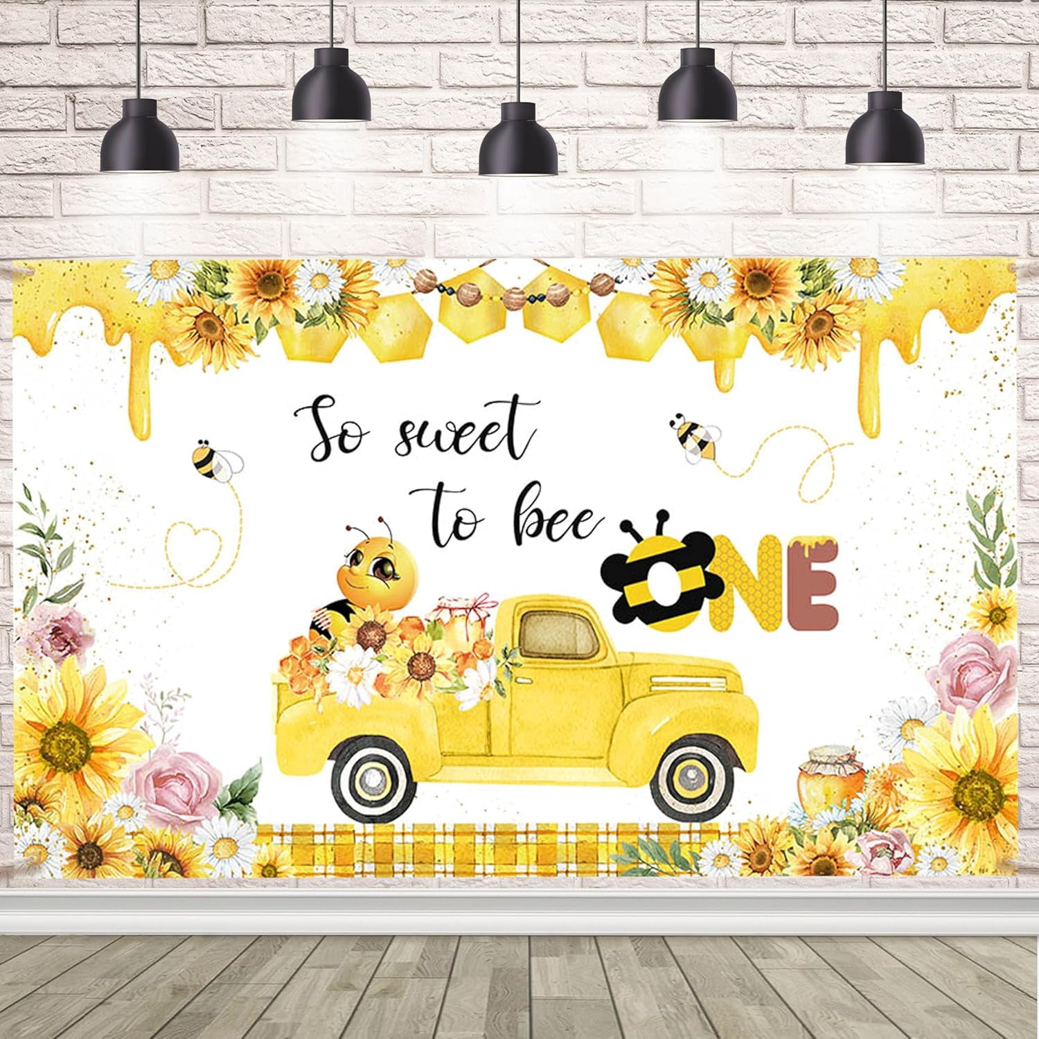 7x5FT So Sweet to Bee One Cute Backdrop Bee First Birthday Backdrop ...