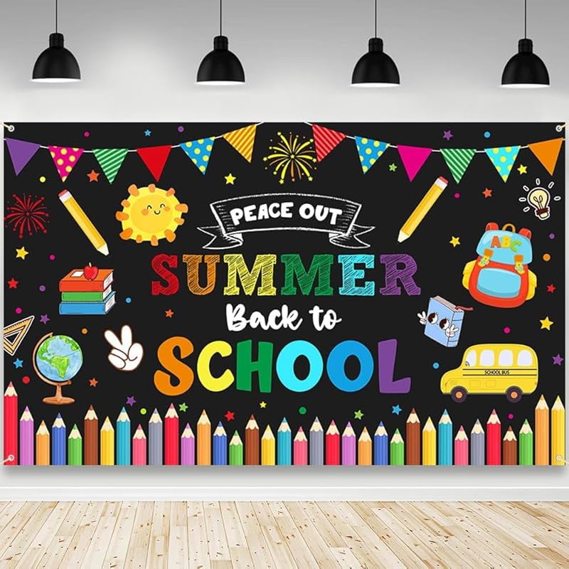 7x5FT Vibrant Backdrop Back to School Backdrop Peace Out Summer ...