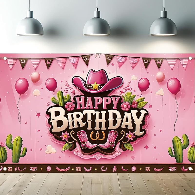 7x5FT Western Cowgirl Beautiful Birthday Backdrop Banner Country Boot ...