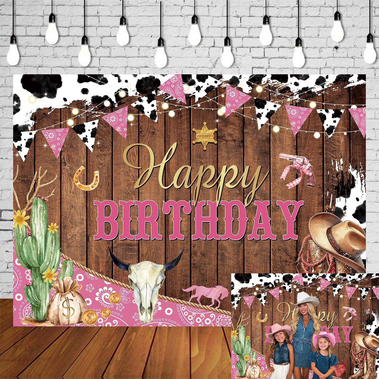 7x5FT Western Cowgirl Happy Birthday Backdrop Wild West Rodeo Birthday ...