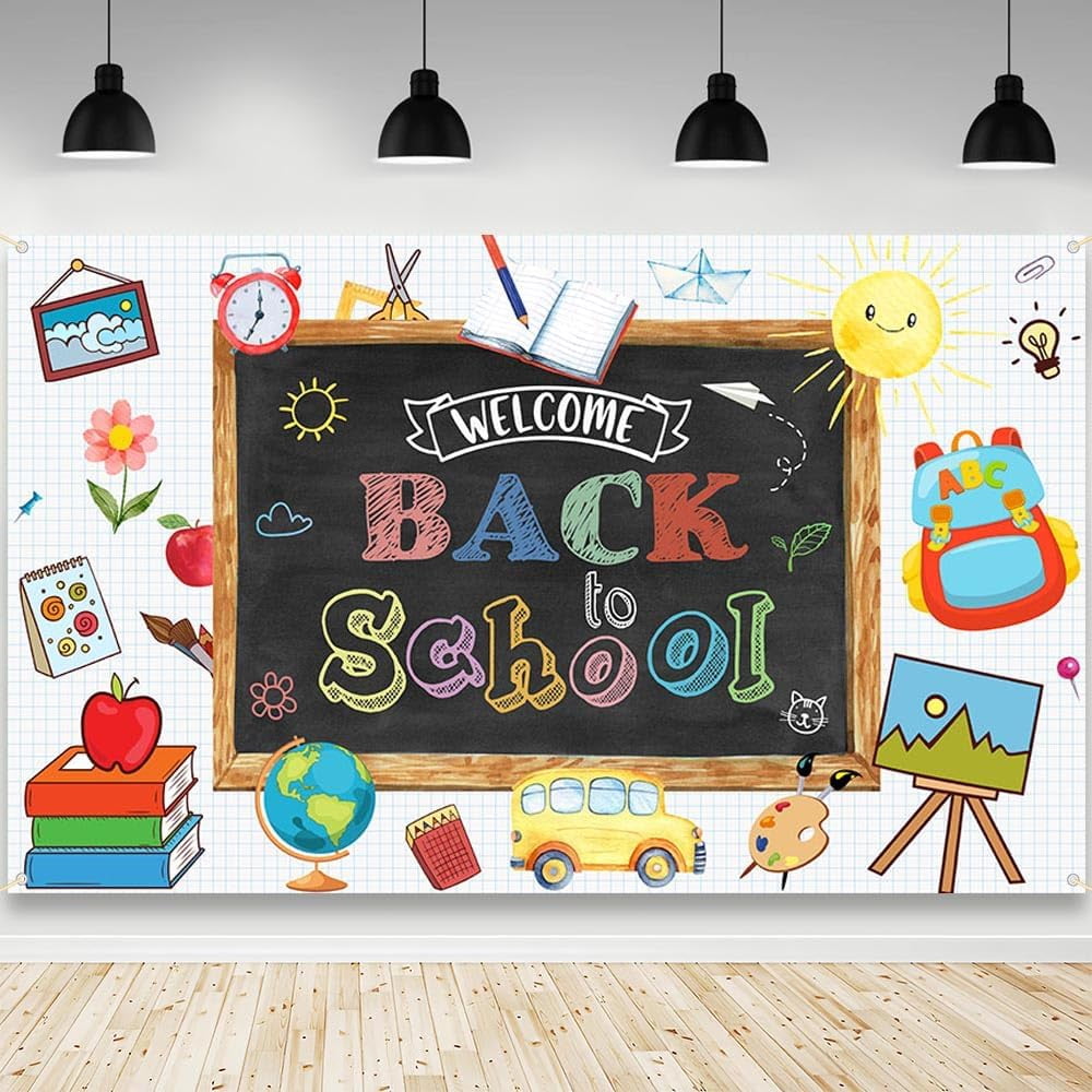 7x5FT White with Black Pretty Welcome Back to School Backdrop First Day ...
