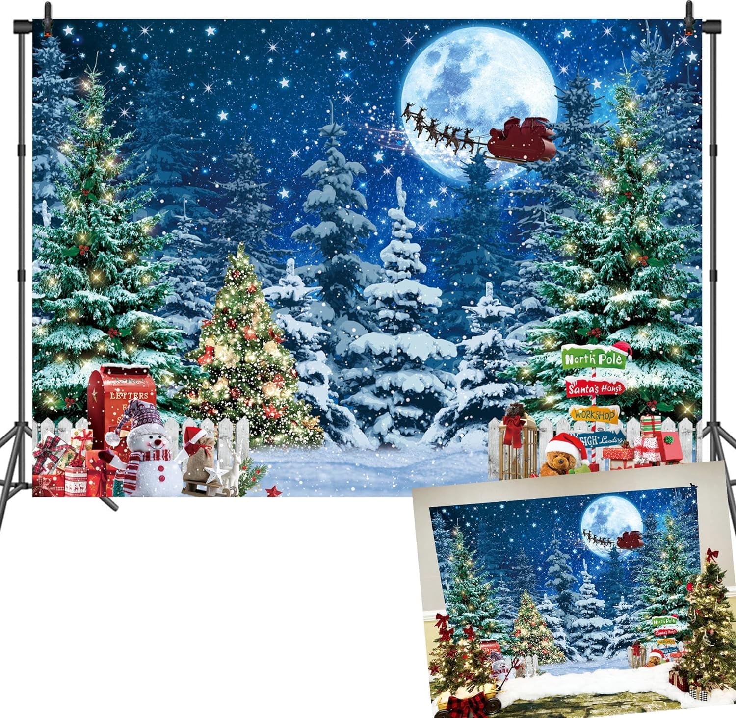 7x5FT Winter Forest Backdrop Christmas Eve Backdrop North Pole Snow ...