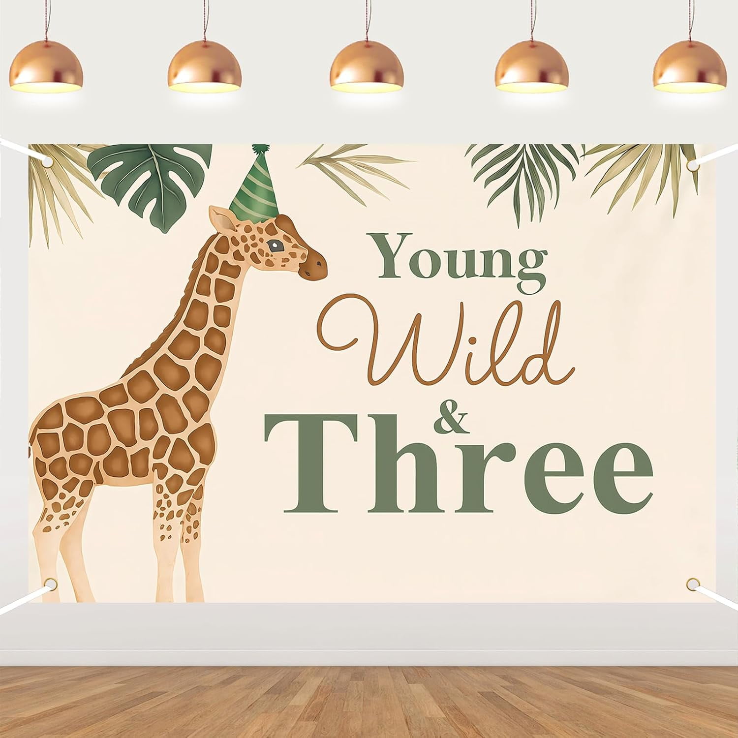 7x5FT Young Wild and Three Birthday Backdrop Giraffe Jungle Safari 3 ...