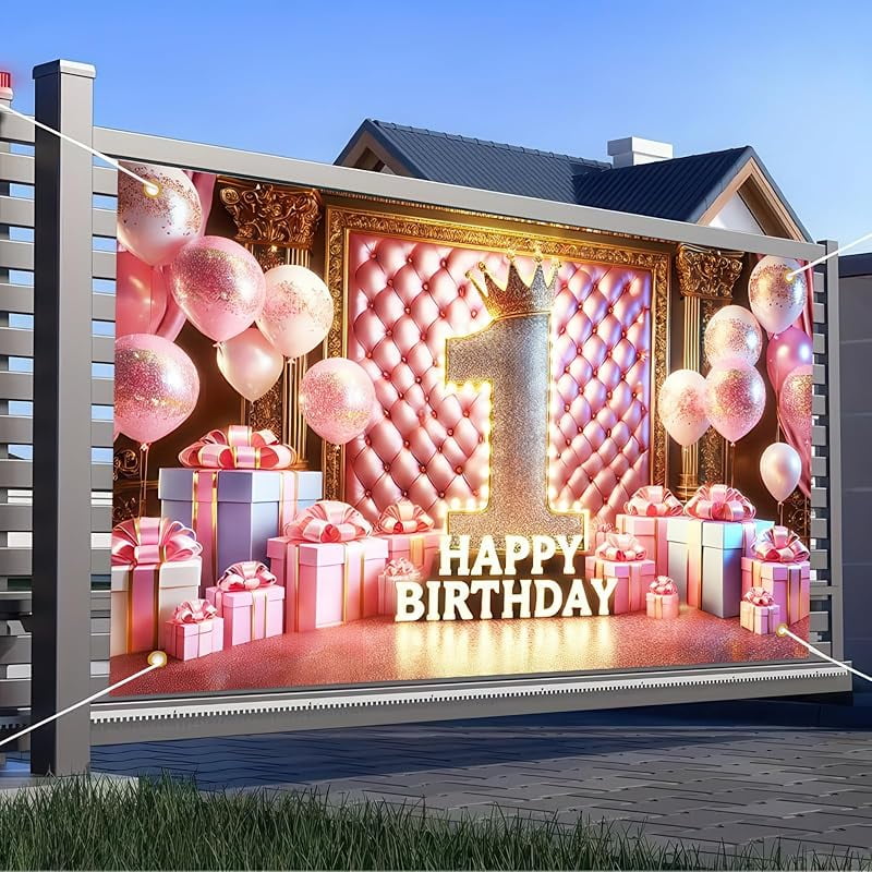 7x5Ft 1th Birthday Decorations Happy Birthady Backdrop Banner Crown ...