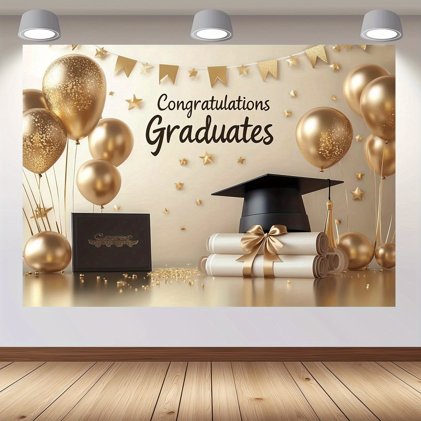 7x5Ft 2025 Graduation Party Backdrop - Black & Golden Cap Balloon ...